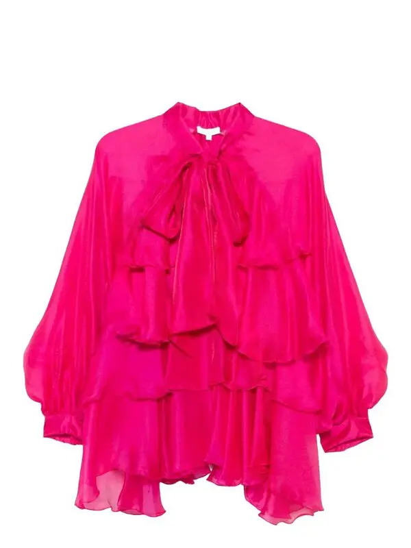 PAPER LACE Ruffled Pussy-bow Blouse - Pink