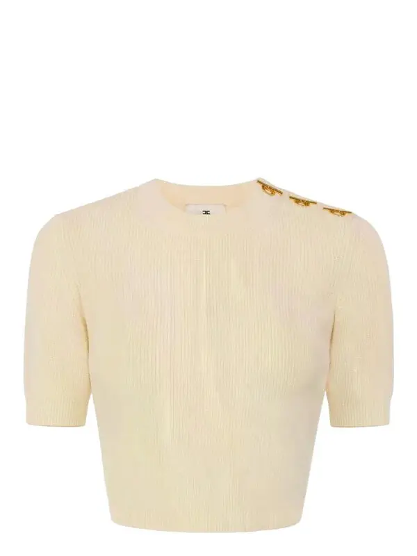 Elisabetta Franchi Ribbed Knit Cropped T-shirt - Neutrals