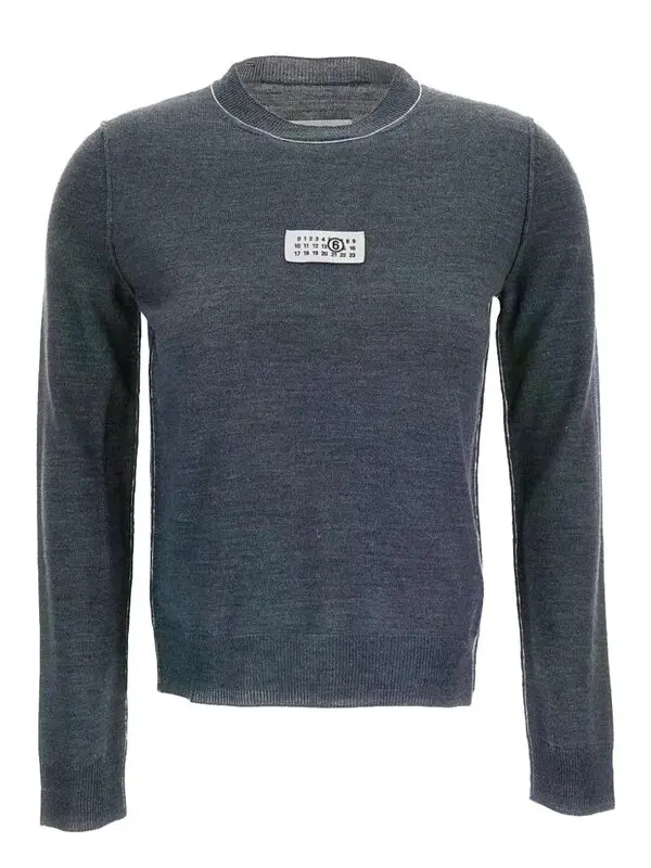 MAISON MARGIELA Crew Neck Fine Knit Sweater With Logo Patch - Grey