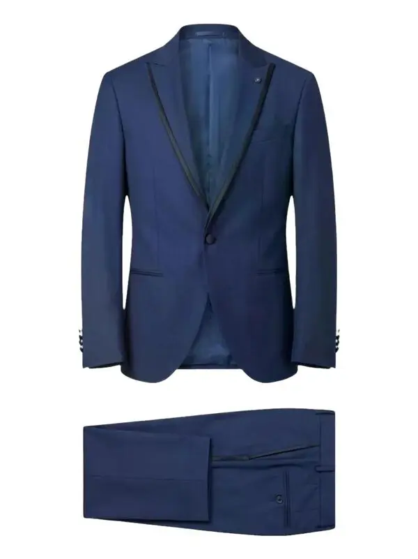 LUIGI BIANCHI MANTOVA Satin-trim Peaked-lapel Suit - Blue