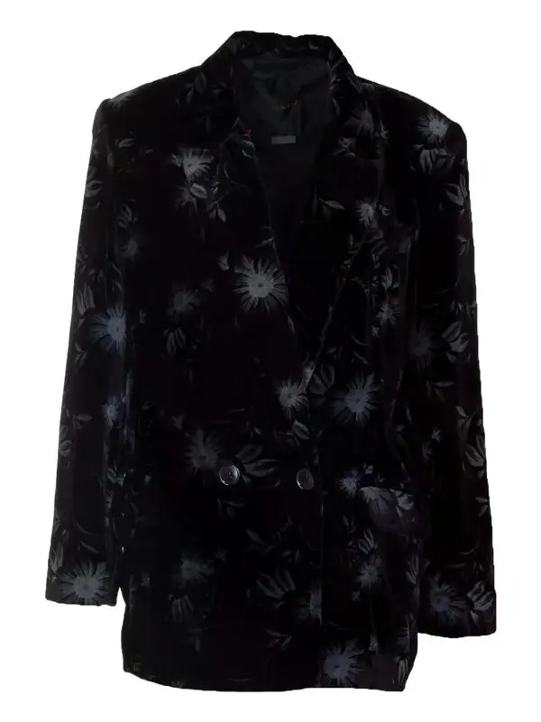 Pinko Floral Print Velvet Double-breasted Jacket - Black