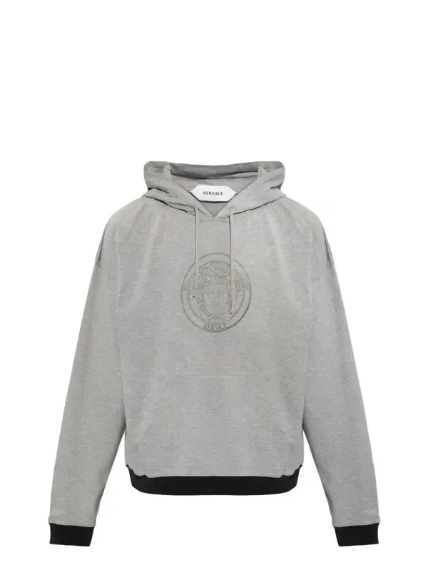 Versace Medusa Print Cotton Hoodie - Grey