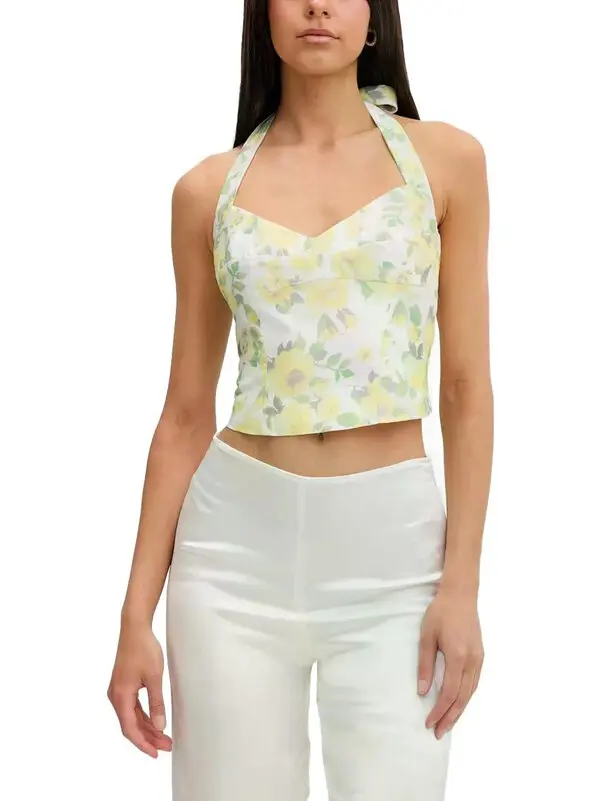Bardot Deserae Floral Print Halterneck Cropped Top - Yellow