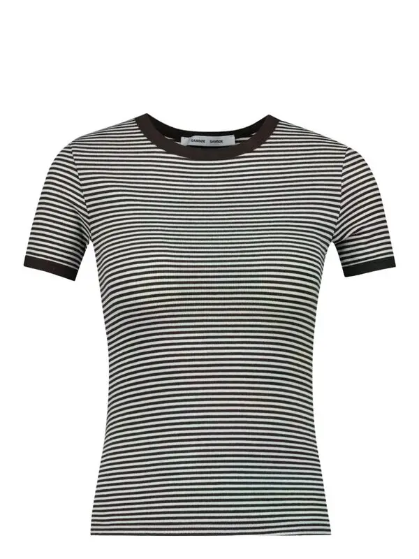 SAMSOE SAMSOE Salinas Horizontal-stripe Ribbed T-shirt - Brown