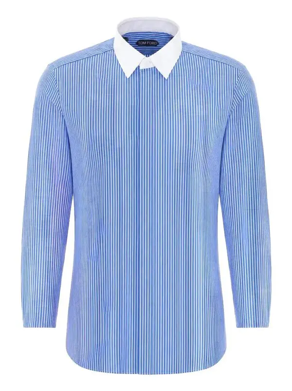 TOM FORD Striped Contrast-collar Shirt - Blue
