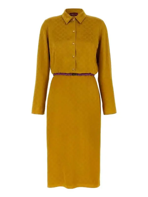 Gucci Gg Jacquard Belted Dress - Yellow