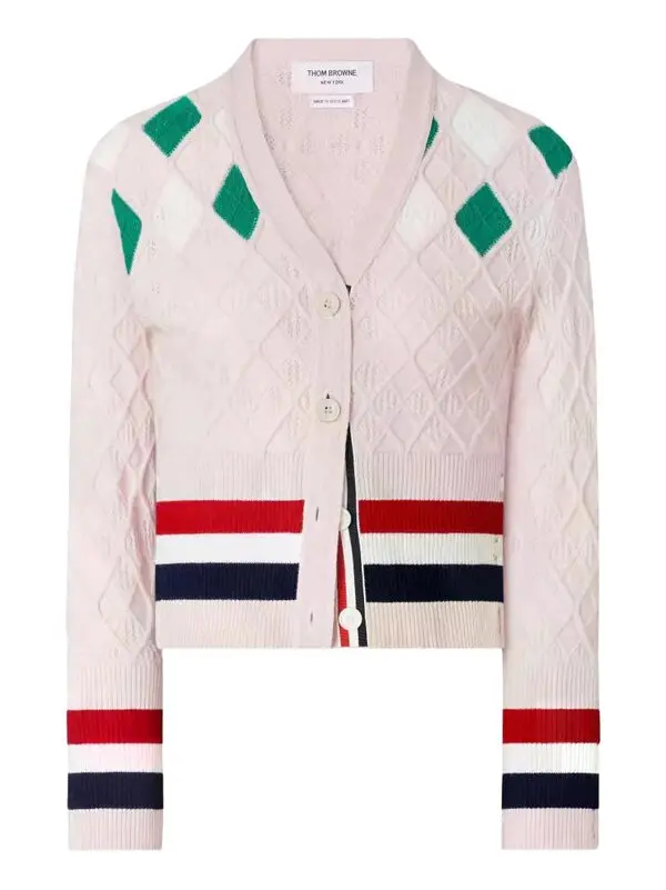 Thom Browne Argyle Pattern Cardigan - White