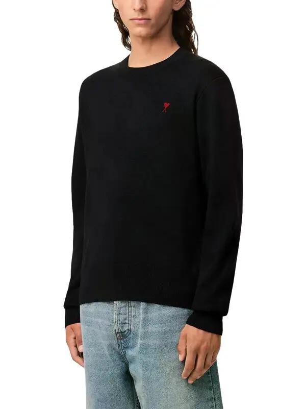 AMI Paris Wool Crew Neck Sweater With De Coeur Motif - Black