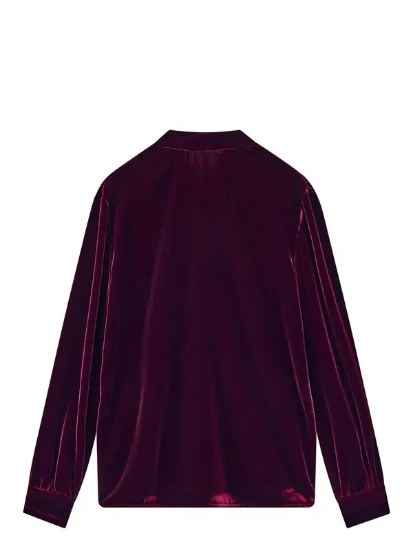 Giorgio Armani Velvet Shirt With Stand-up Collar And Ribbon Detail - Burgundy