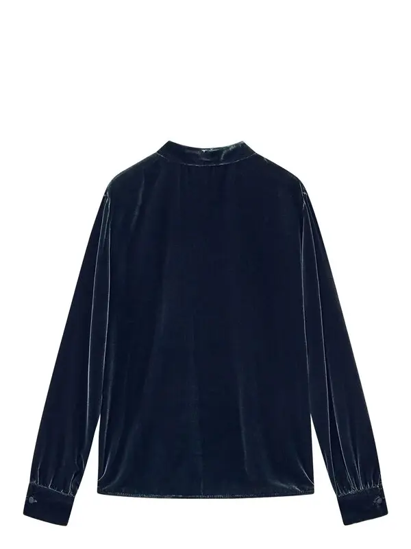 Giorgio Armani Velvet Shirt With Stand-up Collar And Ribbon Detail - Grey