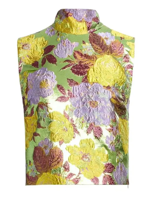 Elie Saab Floral-brocade High-neck Top - Green