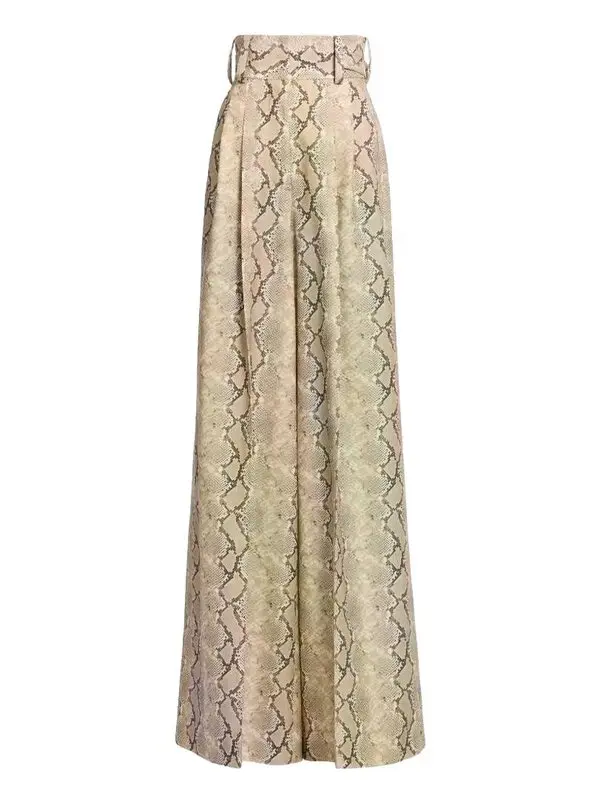 Elie Saab Python-print Virgin Wool Wide-leg Trousers - Neutrals
