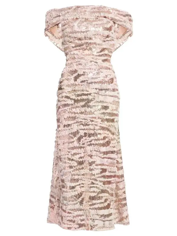 Elie Saab Sequin Embellished Ruffled Midi Dress - Neutrals