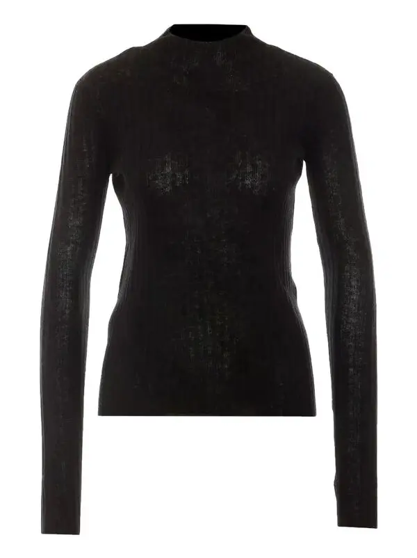 Pinko Ribbed Wool Crew Neck Long Sleeve Sweater - Black