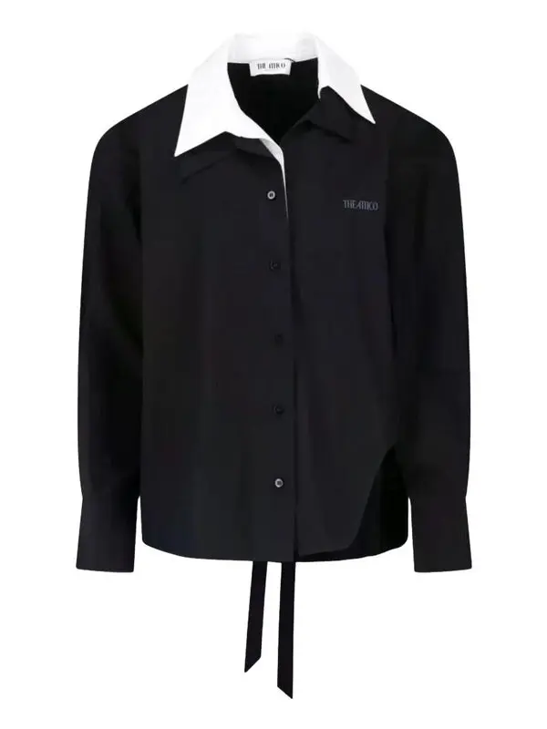 Attico Long Sleeve Shirt With Tie Detail - Black