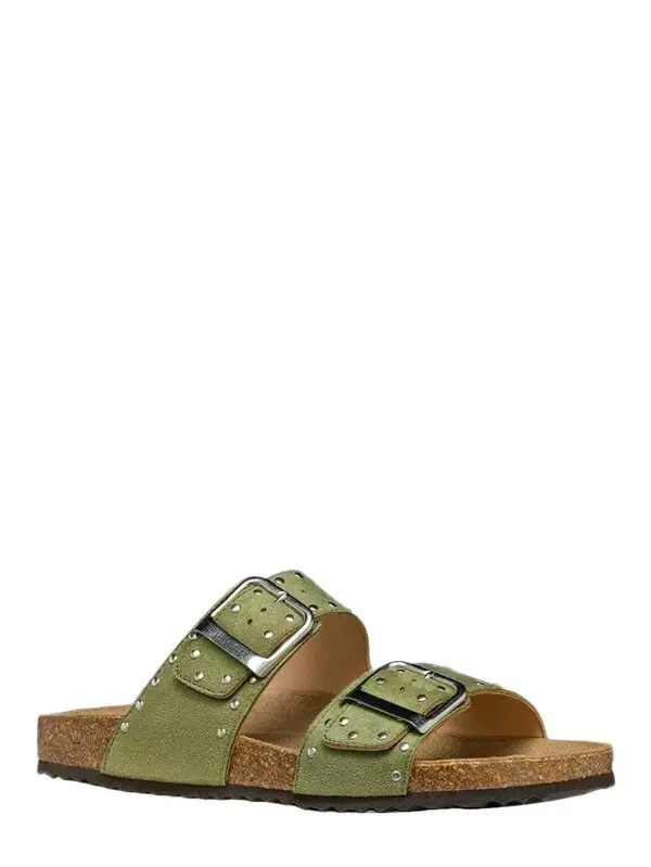 Geox Brionia Studded Buckle Slides - Green