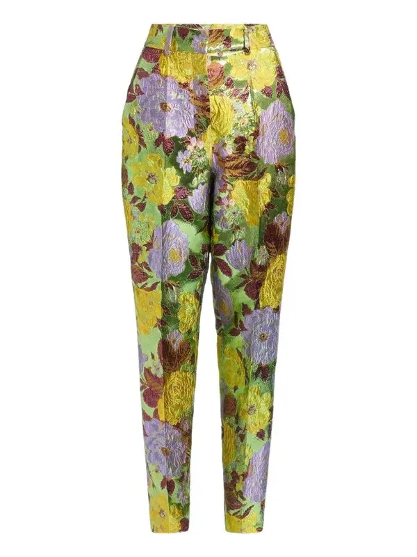Elie Saab Brocade Floral-print Trousers - Green