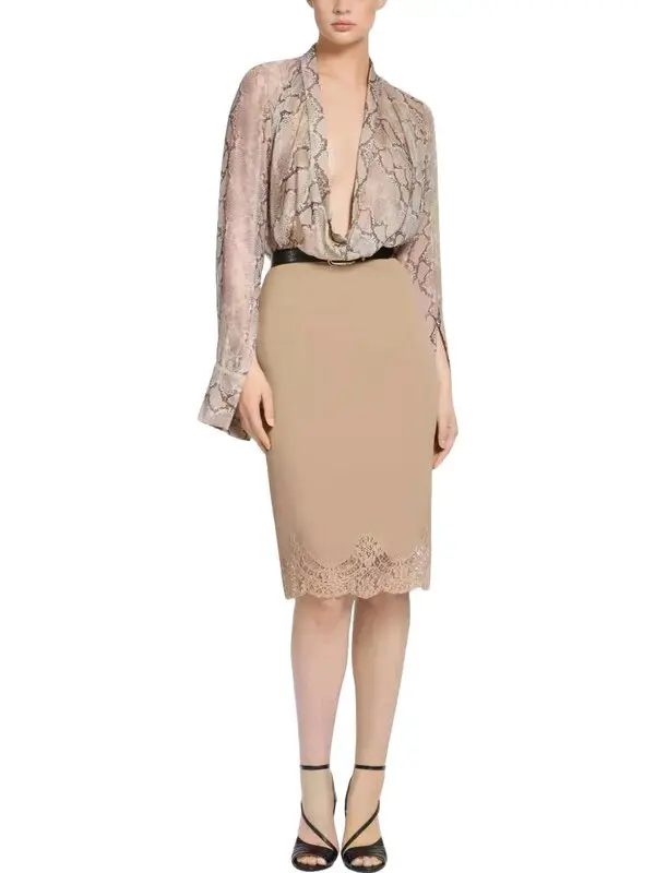 Elie Saab Lace-trim Midi Skirt - Neutrals