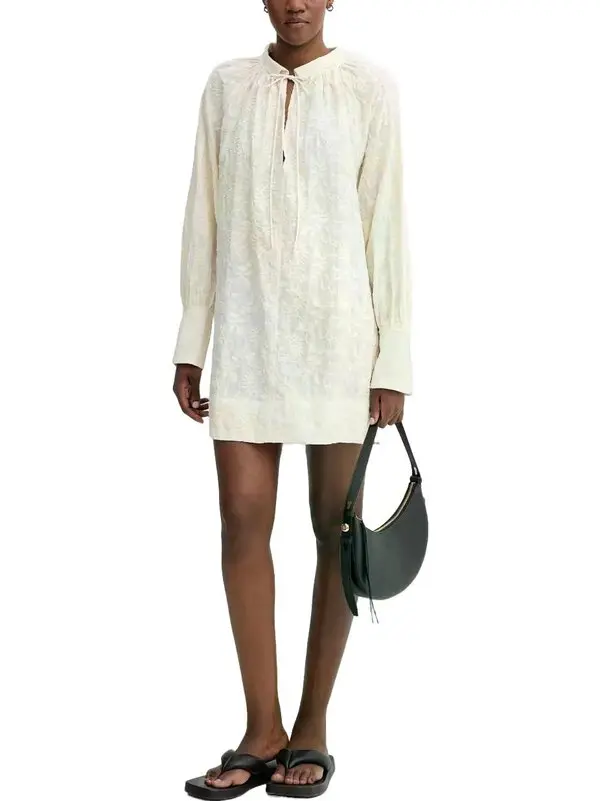 Munthe Betulli Floral-embroidered Long-sleeved Mini Dress - Neutrals