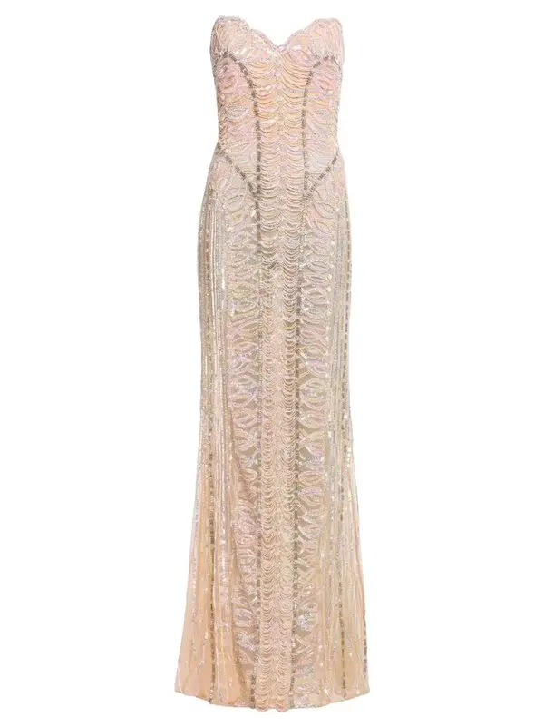 Elie Saab Bead-embroidered Strapless Maxi Dress - Neutrals