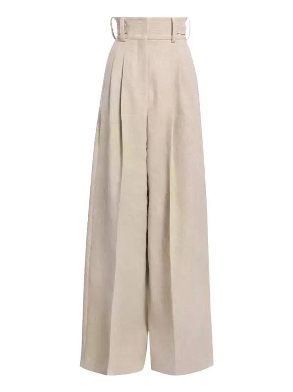 Elie Saab Pleated Canvas Palazzo Pants - Neutrals