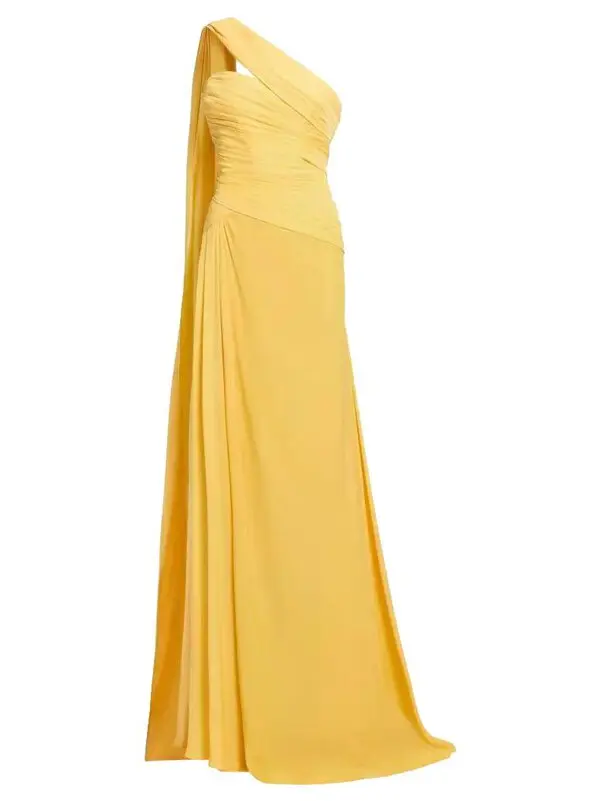 Elie Saab One-shoulder Draped Silk Maxi Dress - Yellow