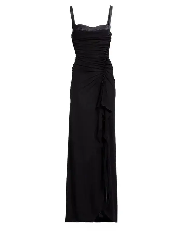 Elie Saab Ruched Ruffled Maxi Dress - Black
