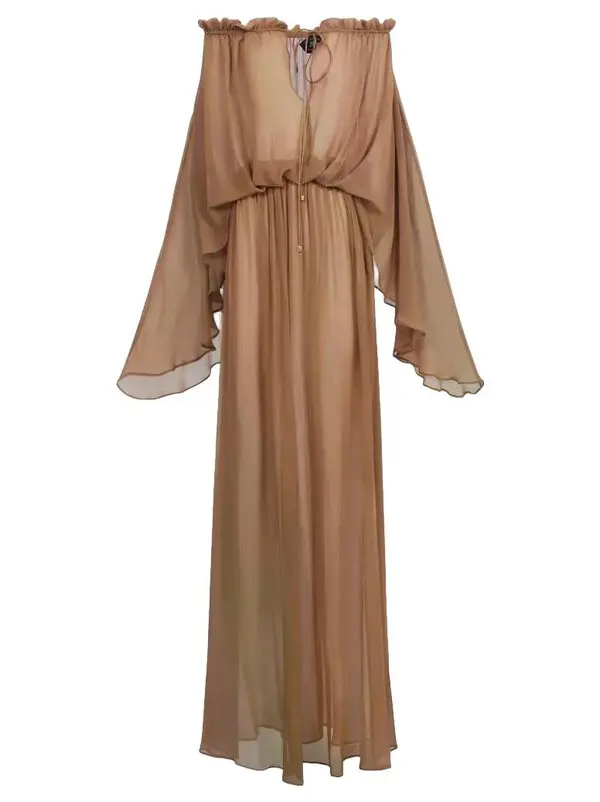TALLER MARMO Off-the-shoulder Silk Maxi Dress - Brown