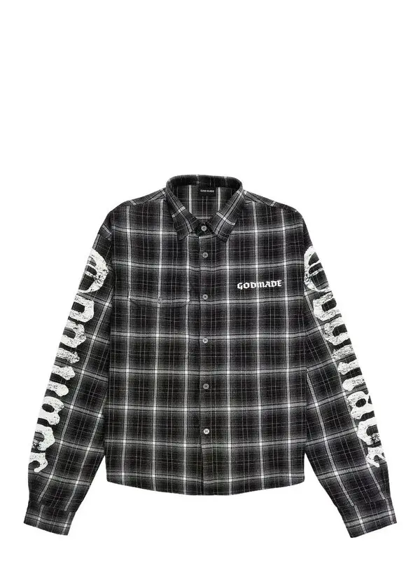 GODMADE Broken Script Checked Flannel Shirt - Black