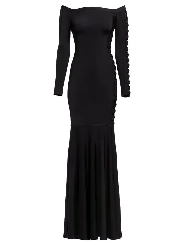 Elie Saab Off-shoulder Maxi Dress With Bow Detail And Cut-outs - Black