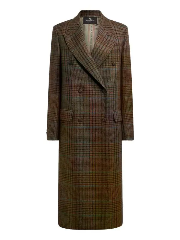 Etro Double-breasted Wool Coat With Prince Of Wales Motif - Brown