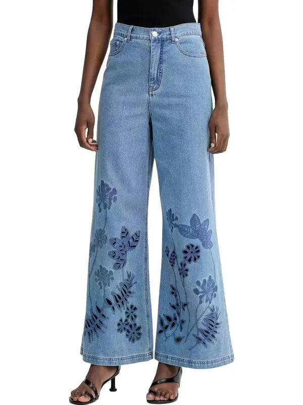 Munthe Embroidered Wide-leg Jeans - Blue