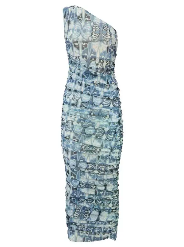 La DoubleJ One-shoulder Ruched Tulle Dress - Blue