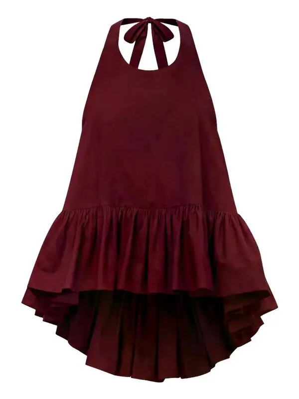 Azeeza Halterneck Ruffled Blouse - Red