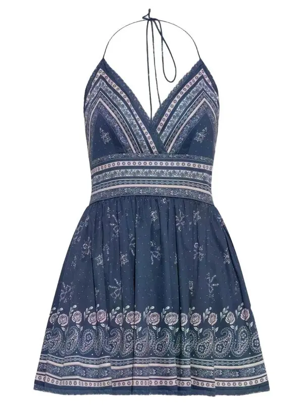 LoveShackFancy Arletta Floral Print Mini Dress - Blue