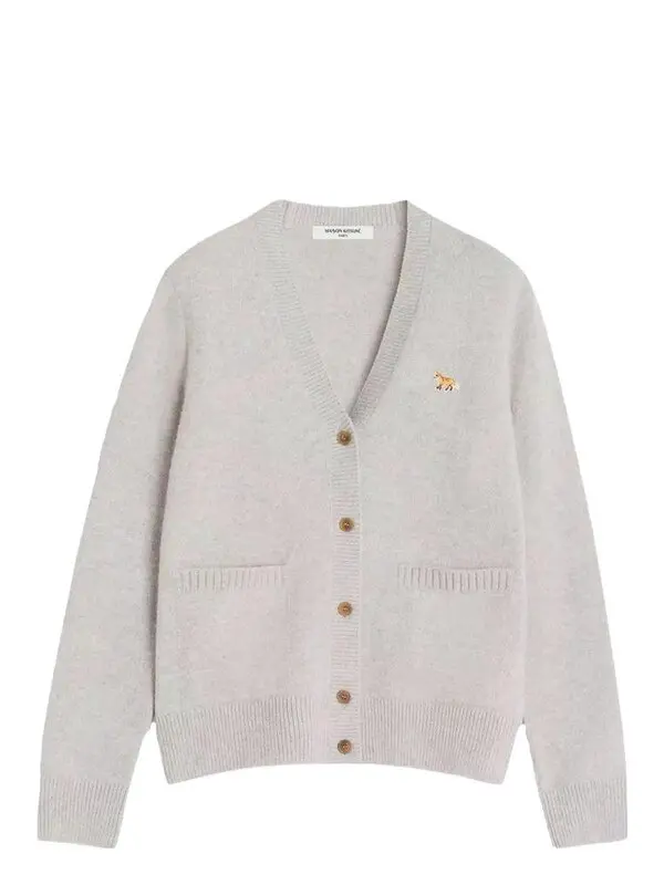 Maison Kitsuné V-neck Cardigan With Embroidered Fox Patch - Grey