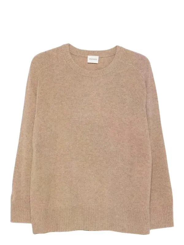 Closed Crew Neck Long Sleeve Sweater - Neutrals