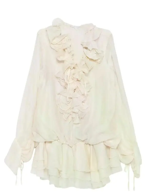 PAPER LACE Barbie Ruffled Mini Dress - Neutrals
