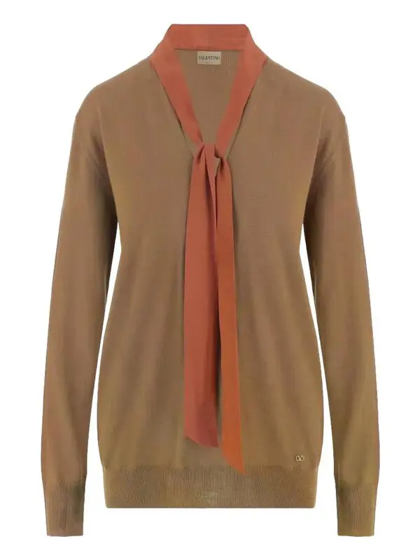 Valentino Garavani V-neck Sweater With Bow Detail - Neutrals