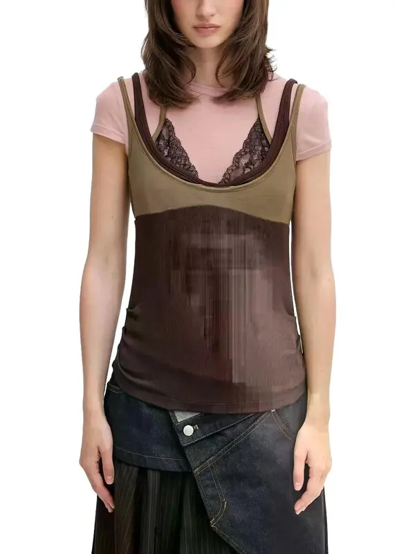 Andersson Bell Layered Lace-trim T-shirt - Pink