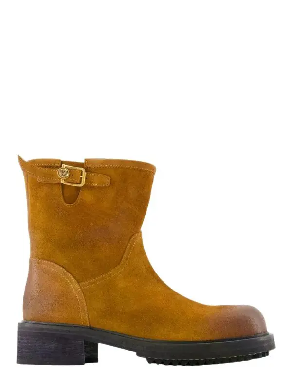 Versace Medusa Buckled Suede Ankle Boots - Brown