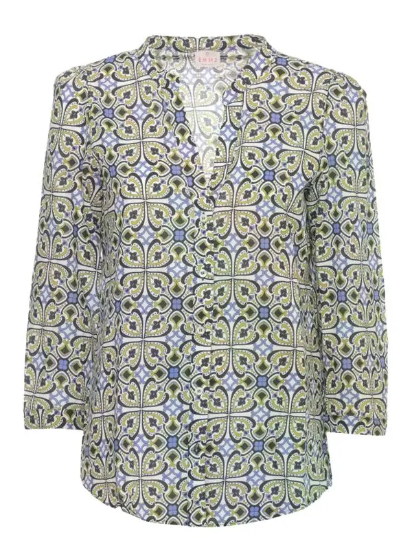 EMME Geometric Print V-neck Shirt - Blue