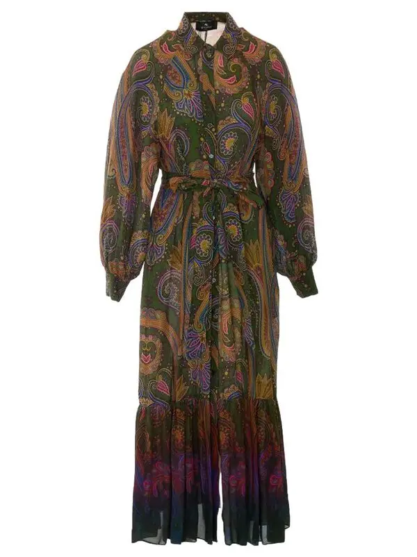 Etro Paisley-print Belted Maxi Dress - Green