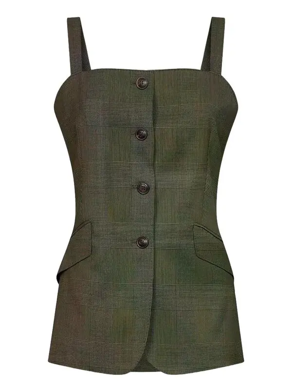 Max Mara Glen Checked Wool Top - Green
