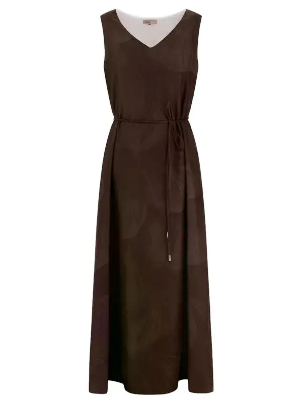 Herno Floral Print Silk Midi Dress - Brown