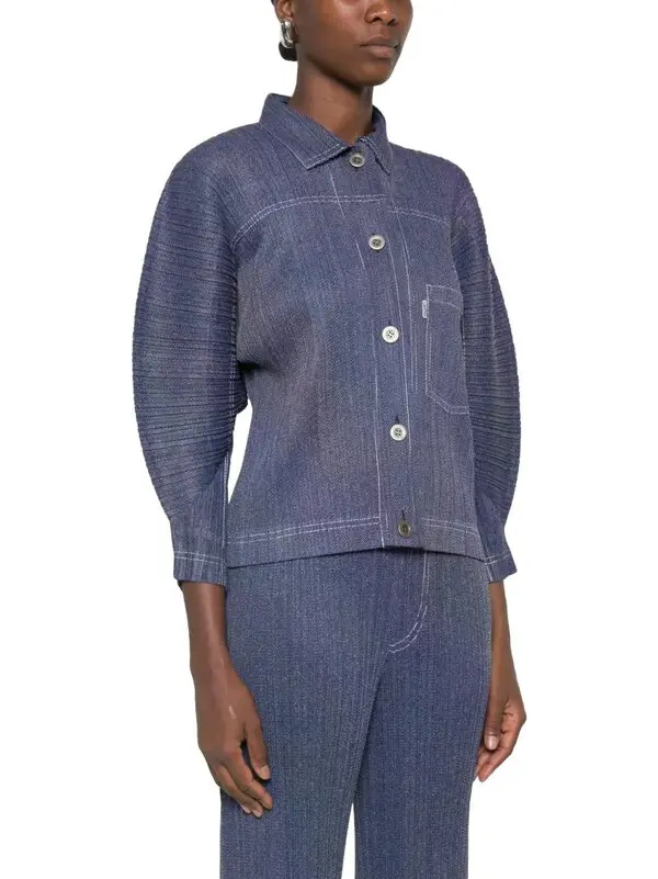 Issey Miyake Denim-effect Puff-sleeve Jacket - Blue