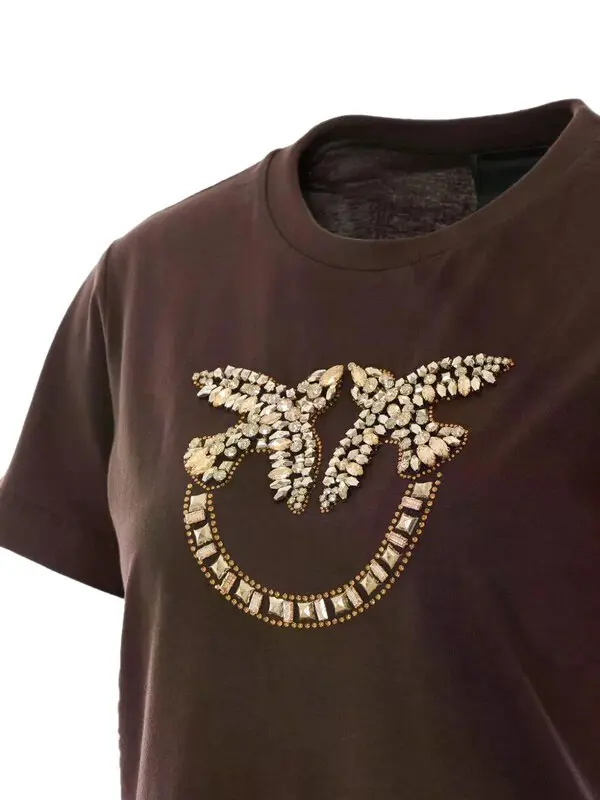 Pinko Love Birds Crystal-embellished T-shirt - Brown