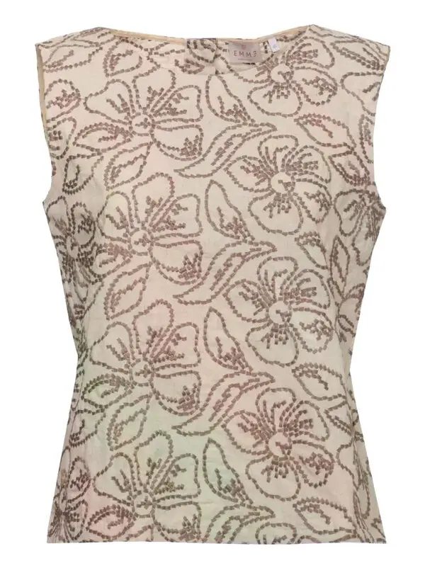 EMME Sleeveless Floral Embroidered Top - Neutrals