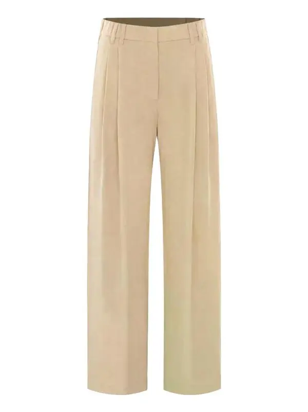 Brunello Cucinelli Pleated Velvet Finish Wide Leg Trousers - Neutrals