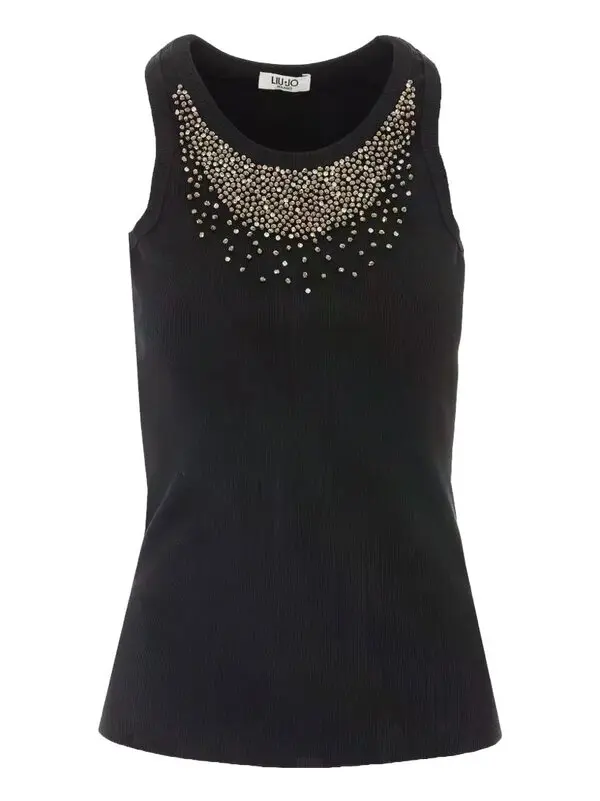 Liu Jo Ribbed Racerback Top With Rhinestone Embellishment - Black
